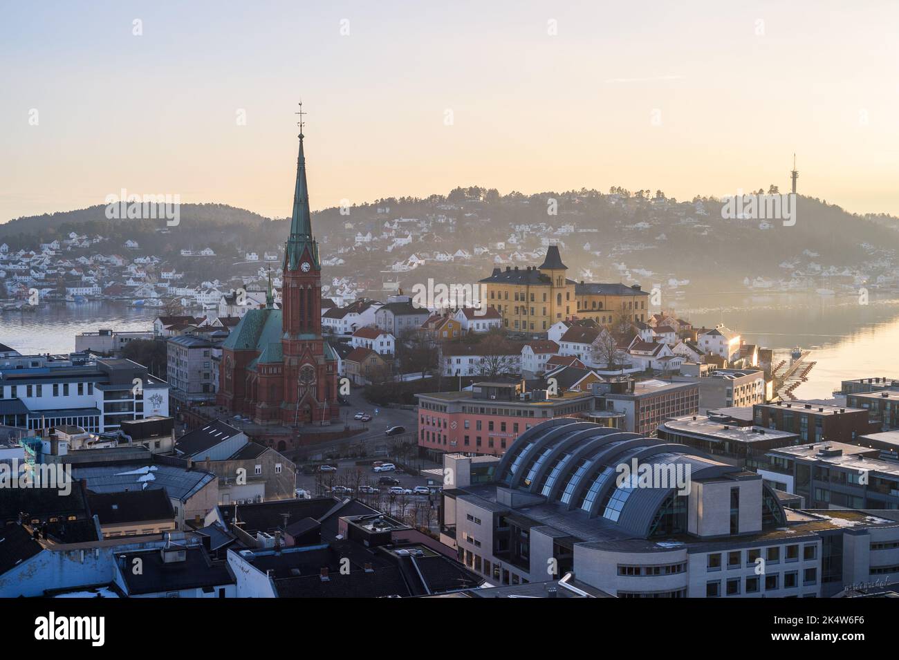An aerial view of the Trinity Church in the city on the sunset Stock ...