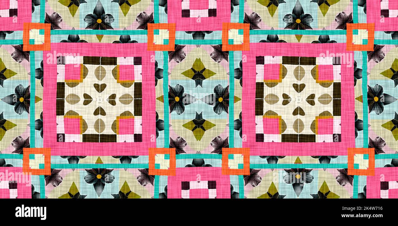 Kitsch pattern geometric retro design in seamless border background ...