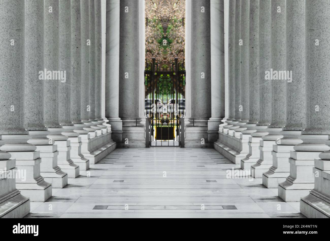 White marble pillars in a row. Row of marble columns. Stone columns ...
