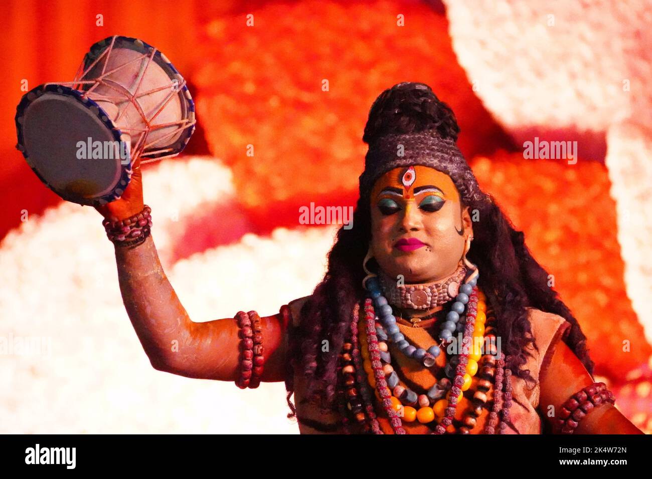Rajasthan, India 04 October 2022. An Artist performs during Navratri ...