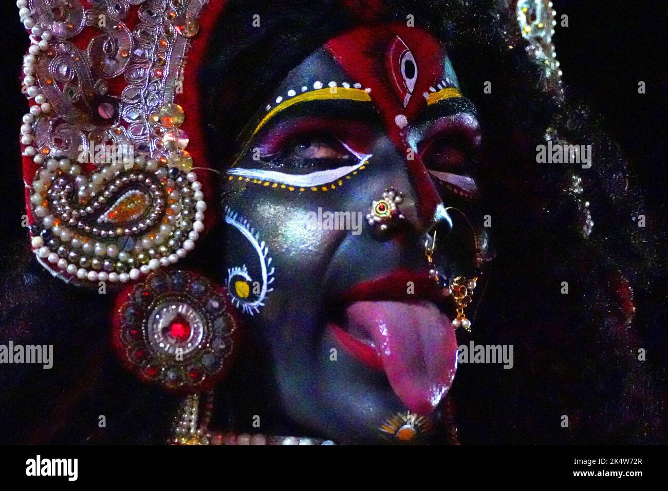 Rajasthan, India 04 October 2022. An Artist performs during Navratri ...