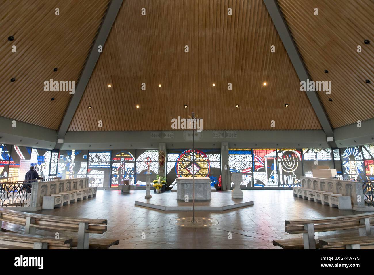 the pyramid shape church St. Christopher on the A5 freeway near Baden ...