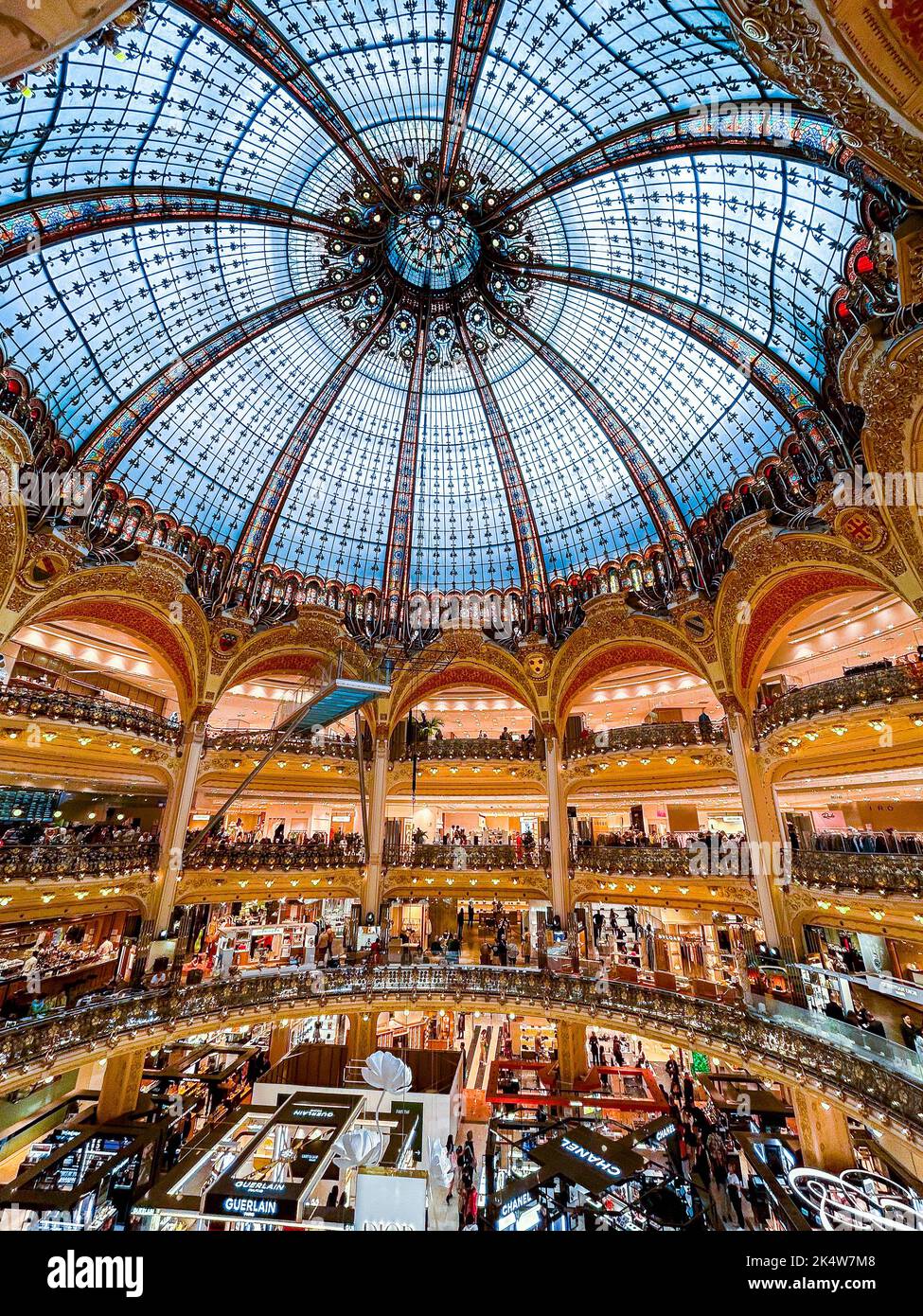 Paris, France, Wide Angle, Inside Building Atrium, Galeries Lafayette ...