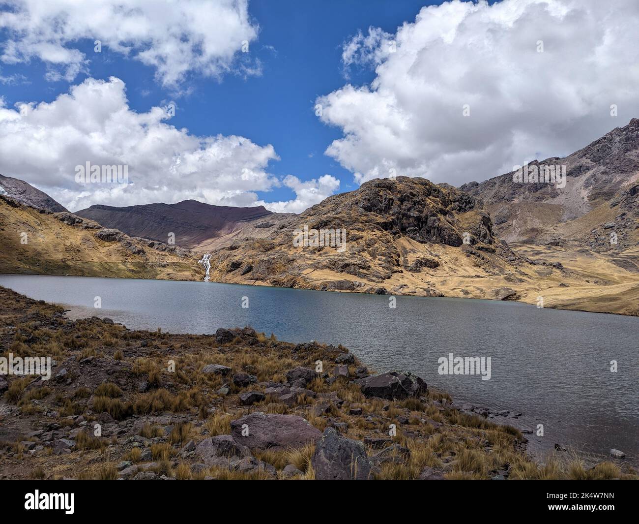 A scenic view of the rocky Cordillera Huayhuash hiking circuit with its ...
