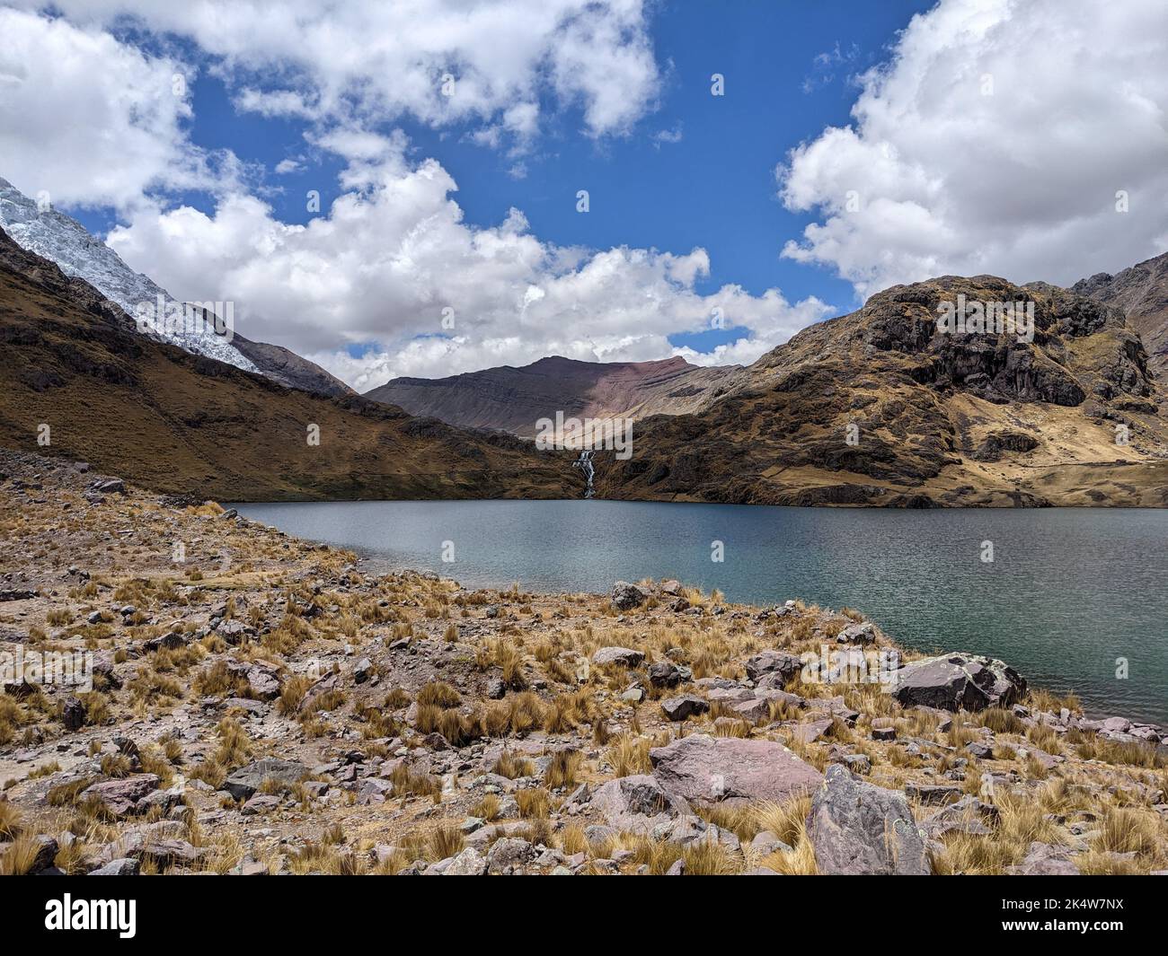 A scenic view of the rocky Cordillera Huayhuash hiking circuit with its ...