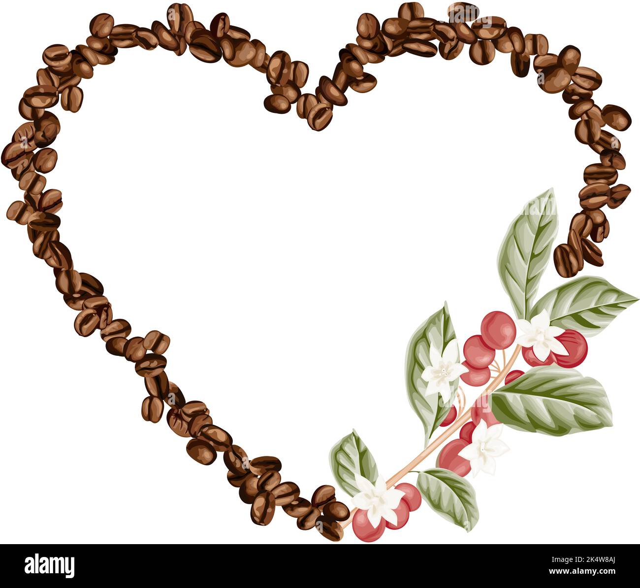 Heart frame shaped coffee beans and leaves Stock Photo - Alamy