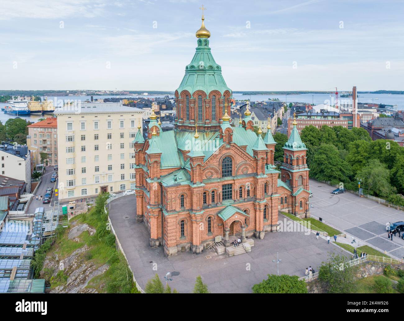 Uspenski Cathedral in Helsinki, Finland. Drone Point of View. It is an ...