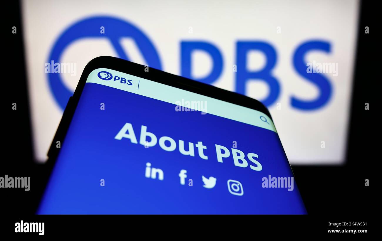 Mobile phone with website of US tv network Public Broadcasting Service ...
