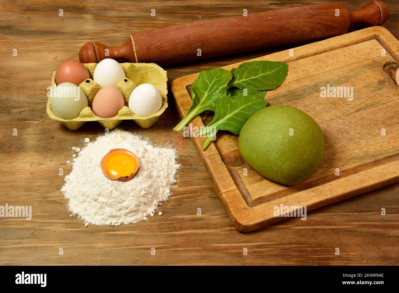 Ingredients ready on the counter to make pasta Stock Photo - Alamy