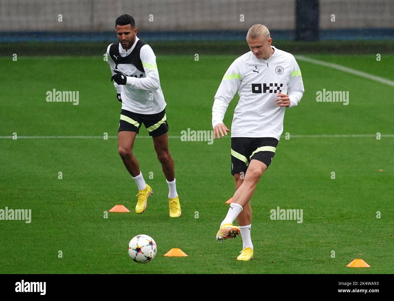 Manchester City's Riyad Mahrez and Erling Haaland during a training ...