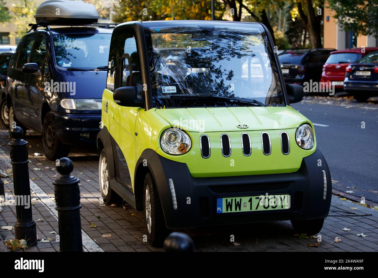 A Jiayuan e-Apple electric car vehicle is seen parked in Warsaw, Poland ...