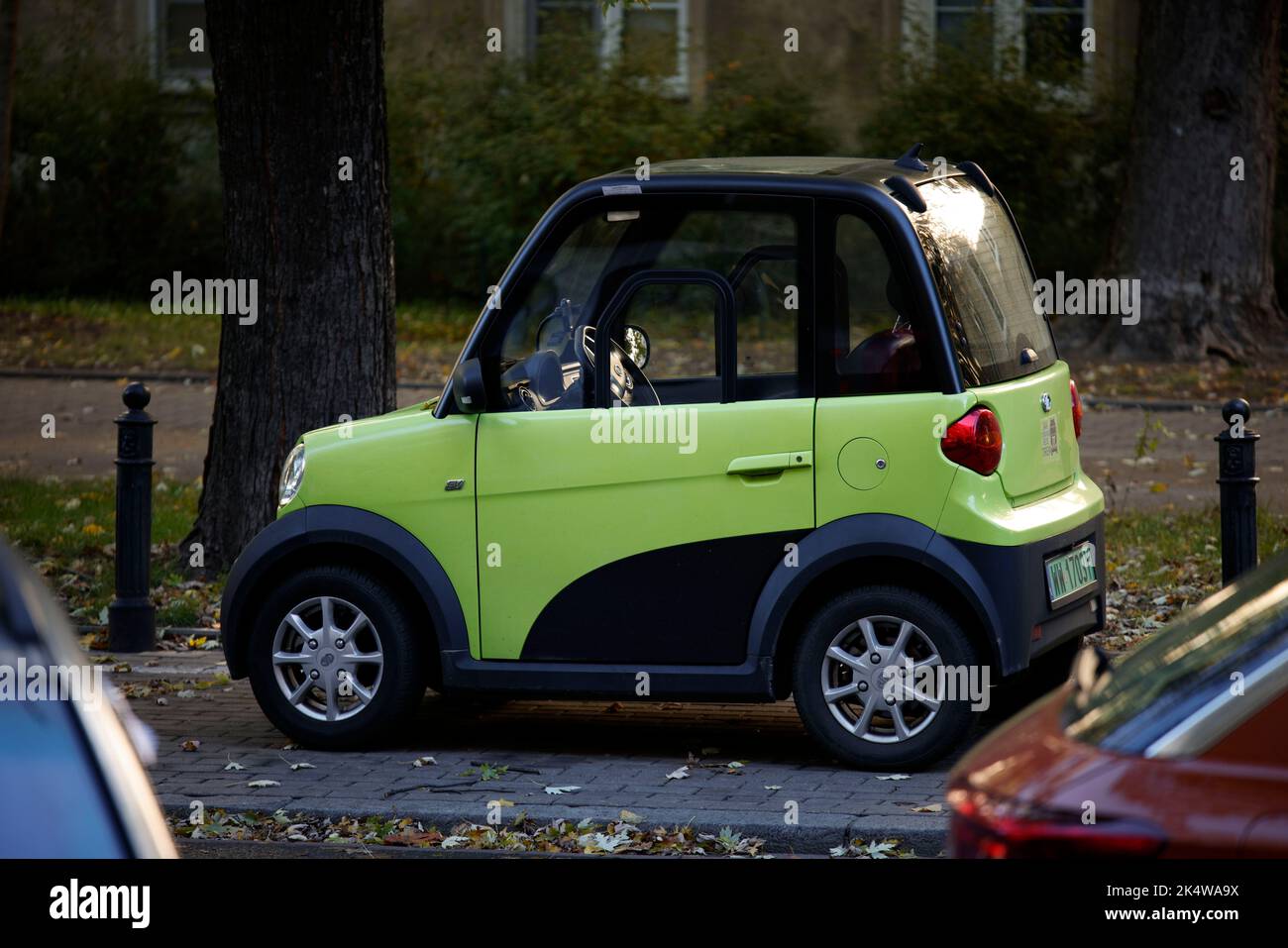 A Jiayuan e-Apple electric car vehicle is seen parked in Warsaw, Poland ...