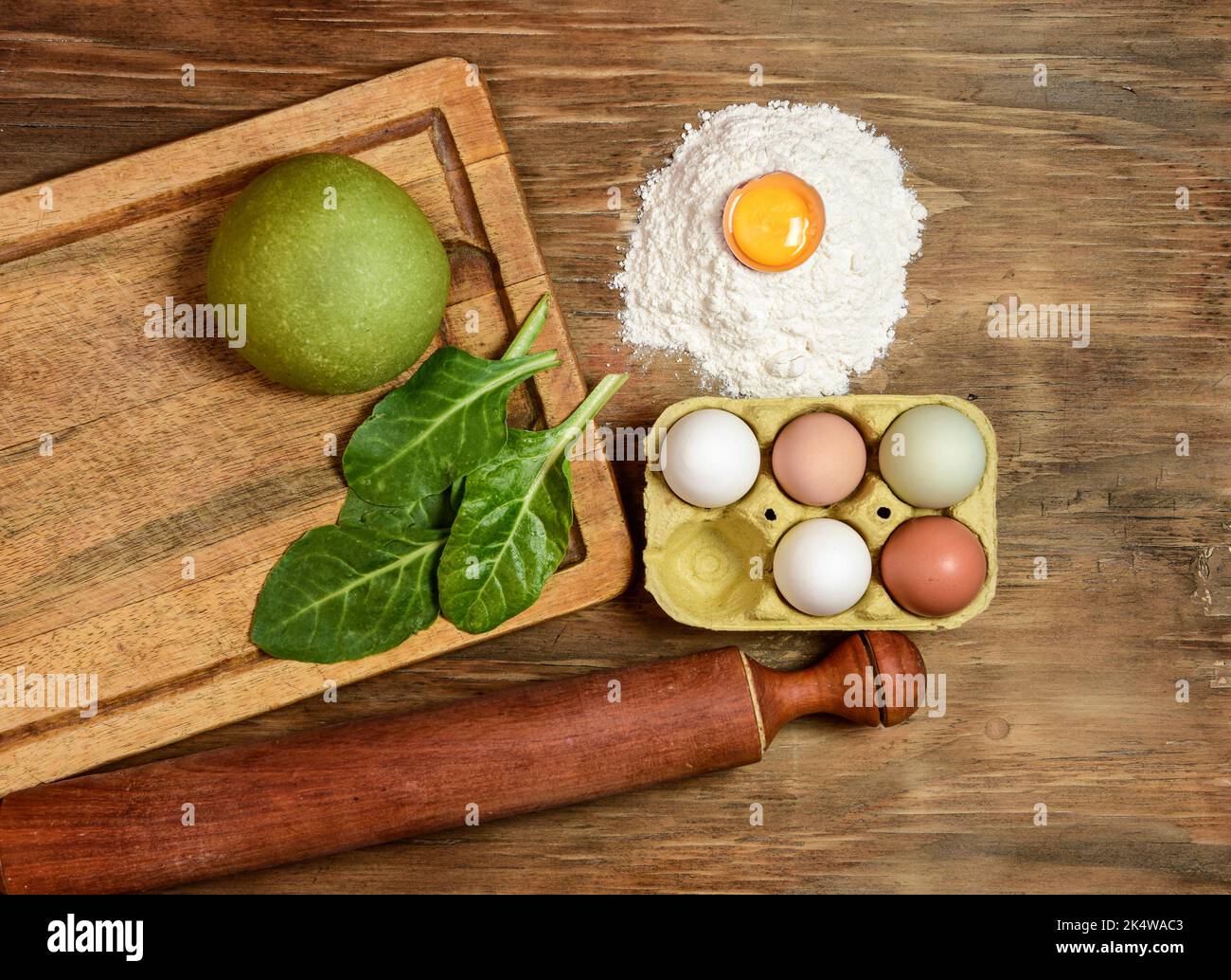 Ingredients ready on the counter to make pasta Stock Photo - Alamy