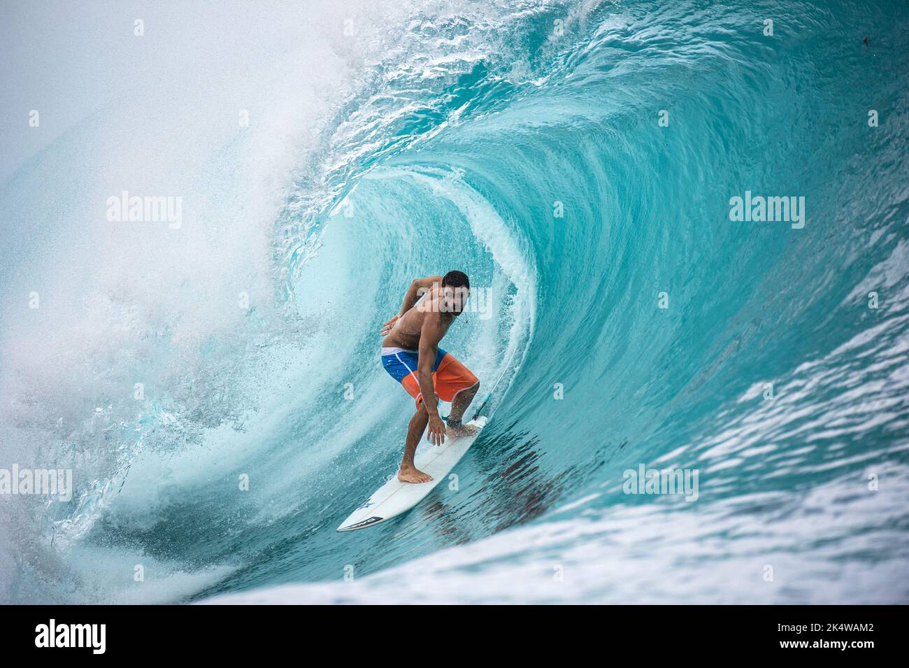 SURFING Italian surfer Francisco Porcella free surf at Teahupoo during a big swell on September ...