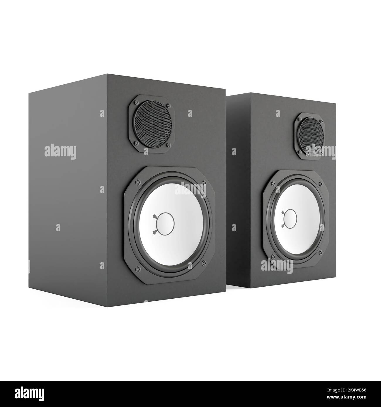 A black studio monitor (acoustic system) with silver details on a white ...