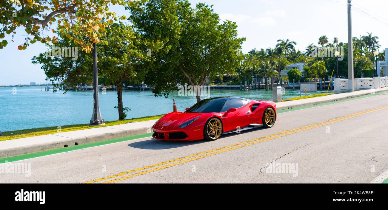 Miami Beach, Florida USA - April 15, 2021: red Ferrari SF90 Stradale ...