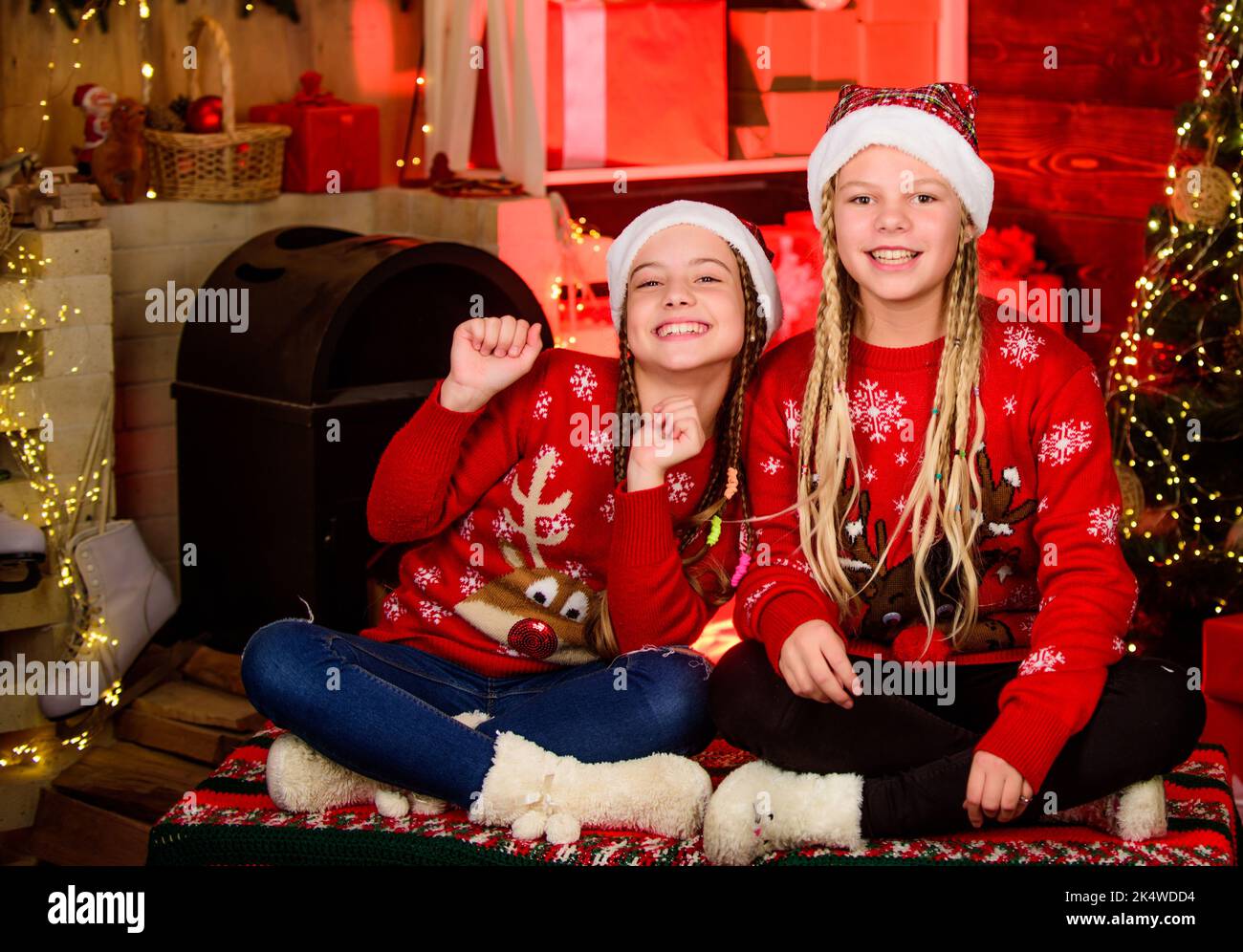 Joyful christmas. Friendship concept. Girls friends soulmates celebrate ...