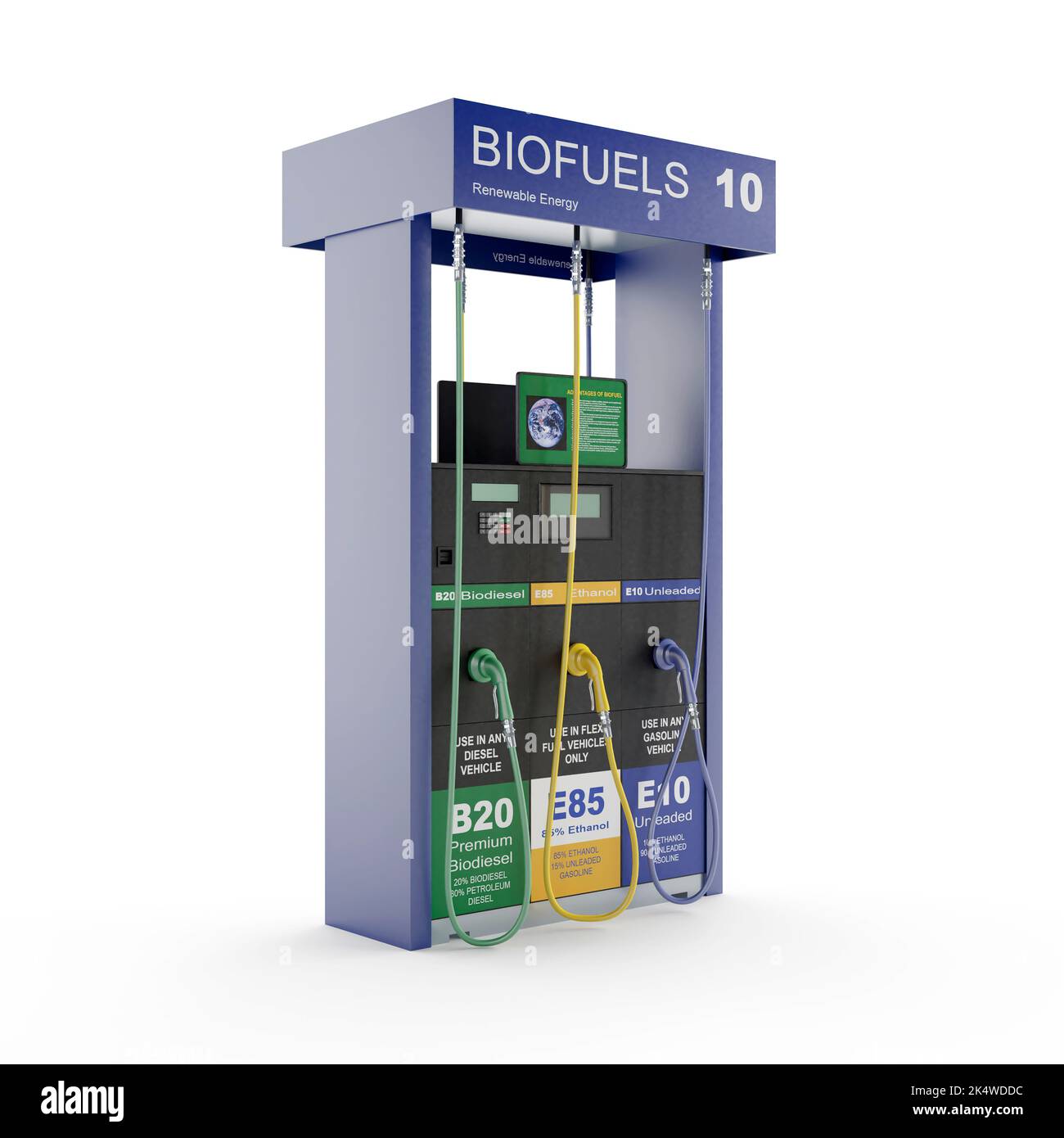 The computer-generated 3d realistic biofuel pumps isolated on a ...