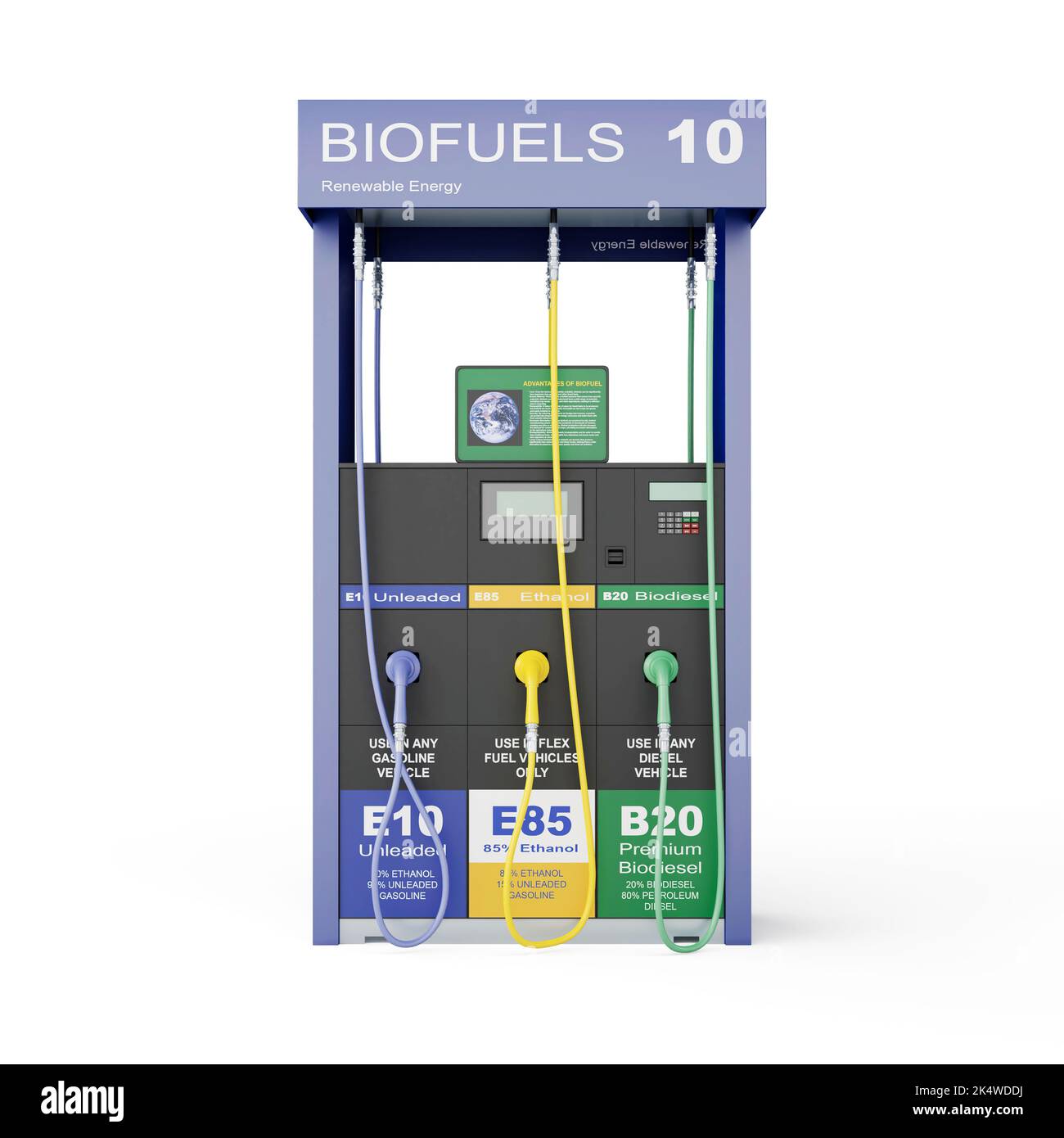 The computer-generated 3d realistic biofuel pumps isolated on a ...