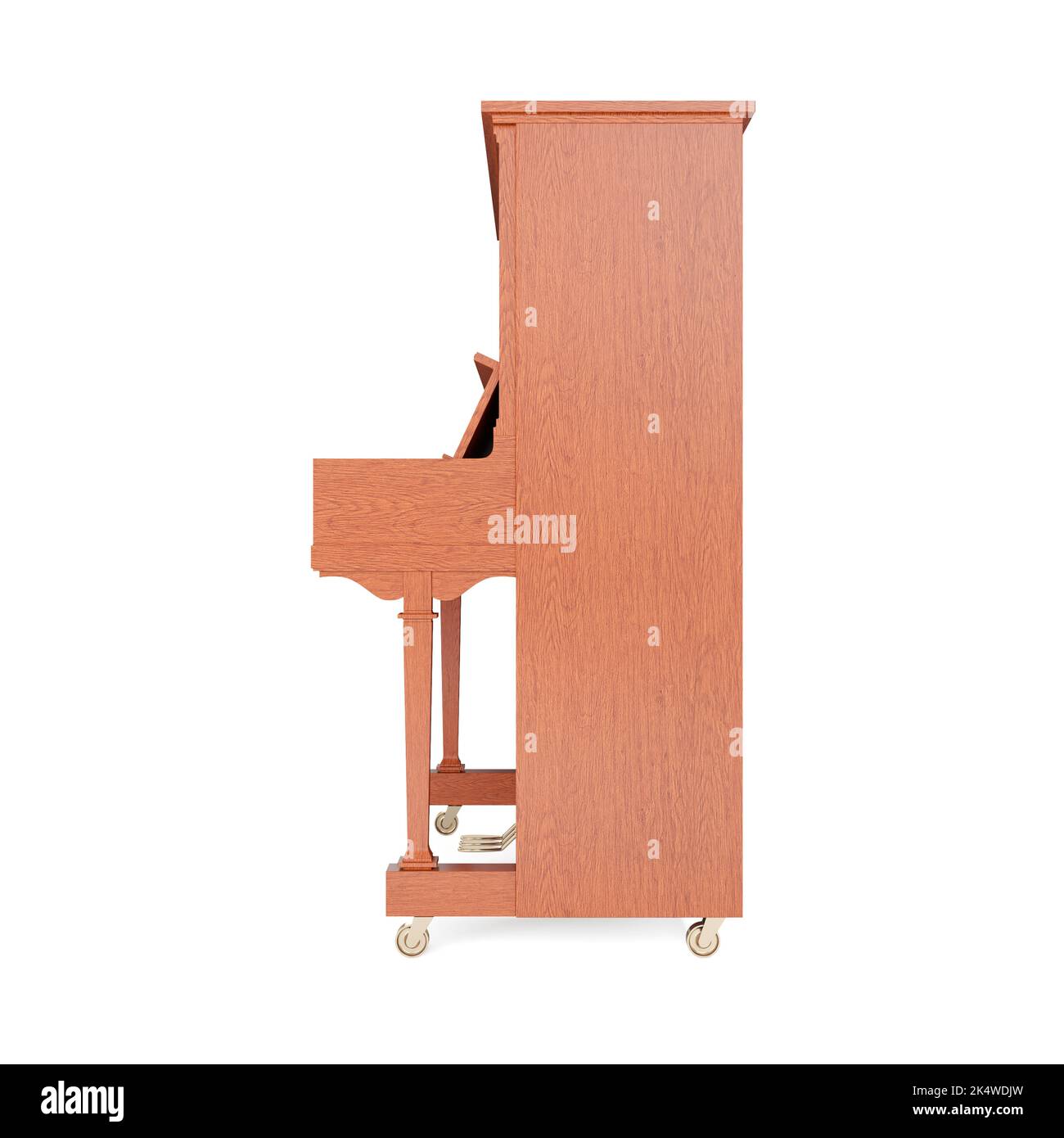 The computer-generated 3d realistic wooden piano isolated on a vertical ...