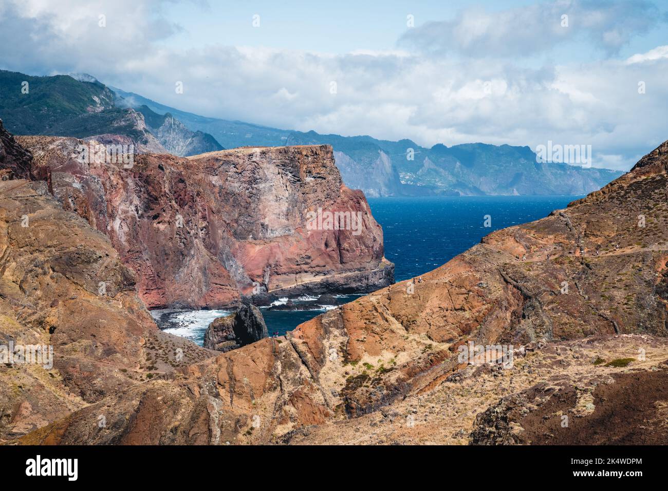 Aerial view of rocky coastline near Ponta de Sao, Lourenco, Canical ...