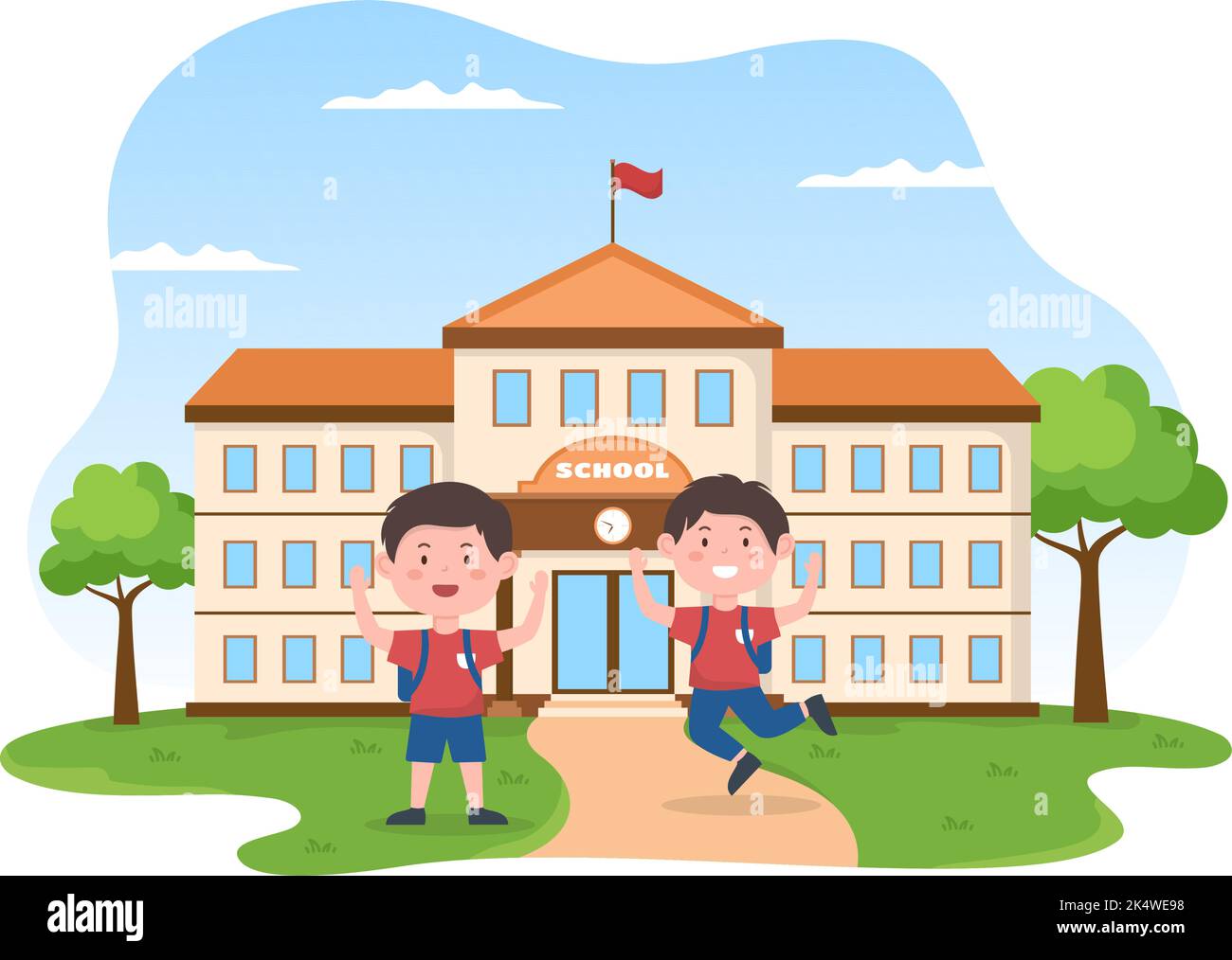 Students Leave School Building After Class or Program and Back to Home ...