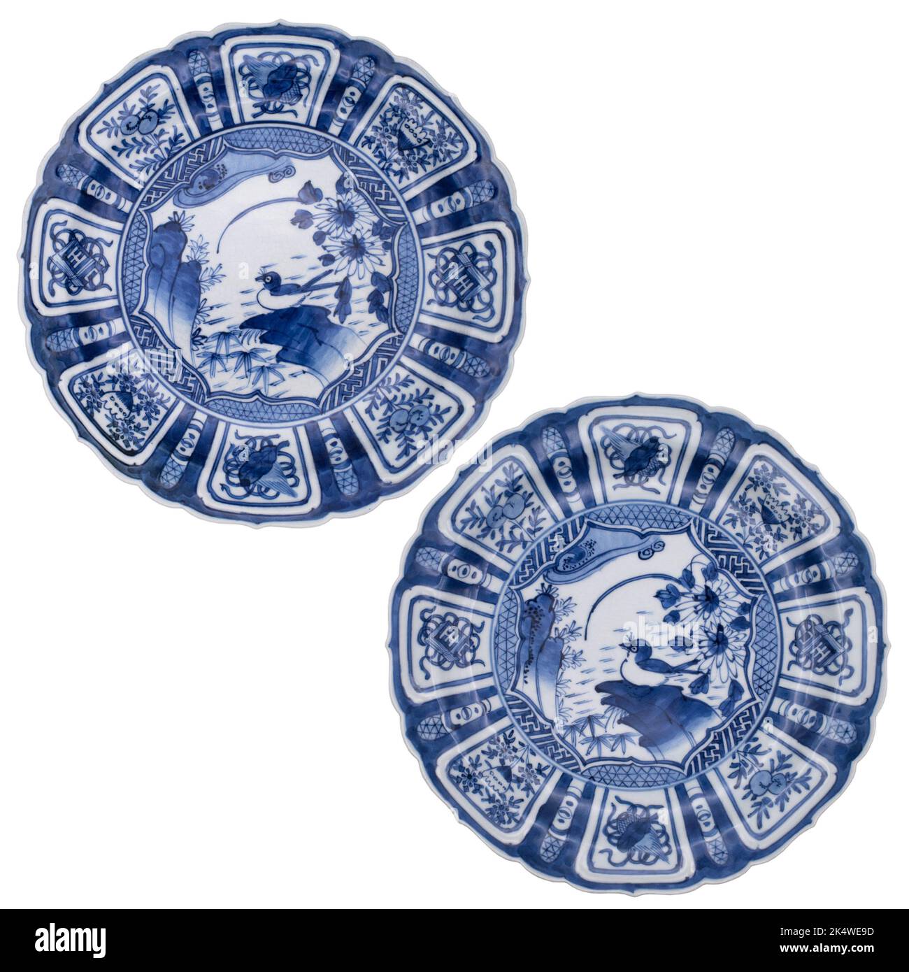 Dish, Shallow dish - Blue and white, fuyo-de - Porcelain - Bird ...