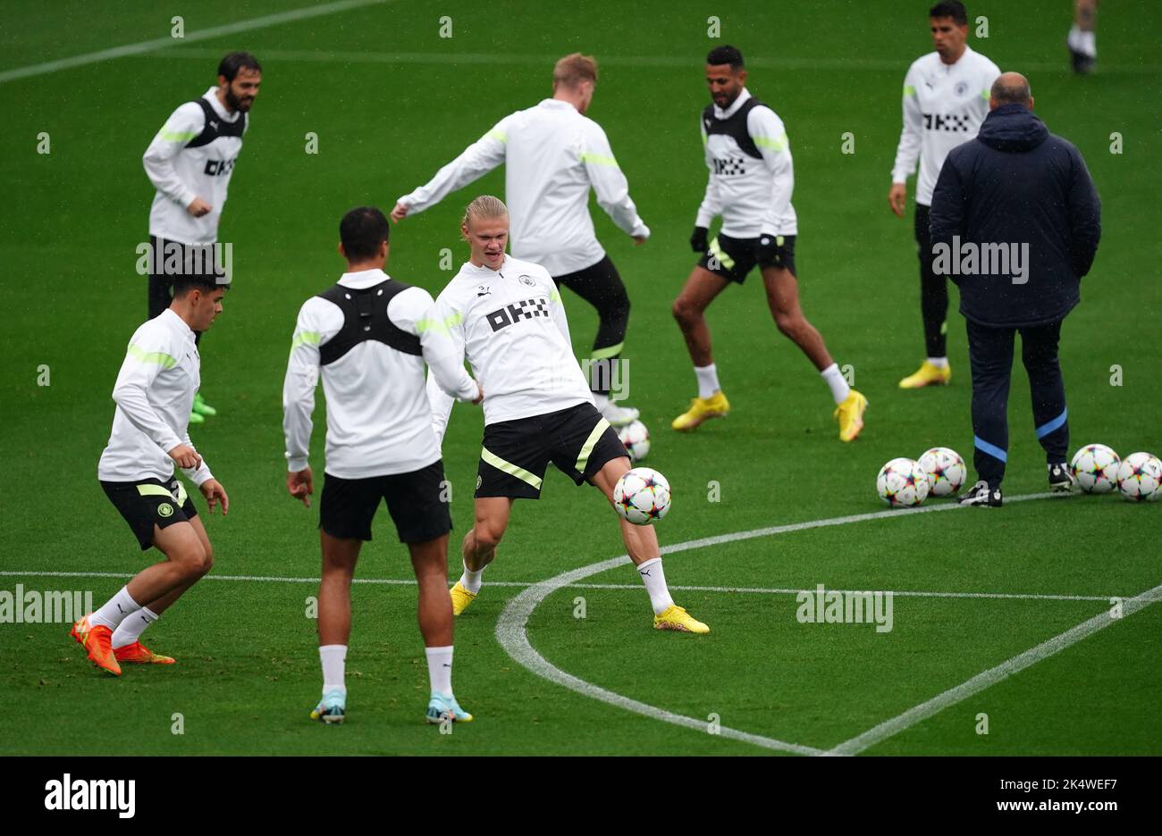Manchester City's Erling Haaland (centre) during a training session at ...