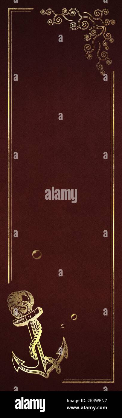 Nautical Bookmark - Anchor and Algae with Golden Effects - Bordeaux ...