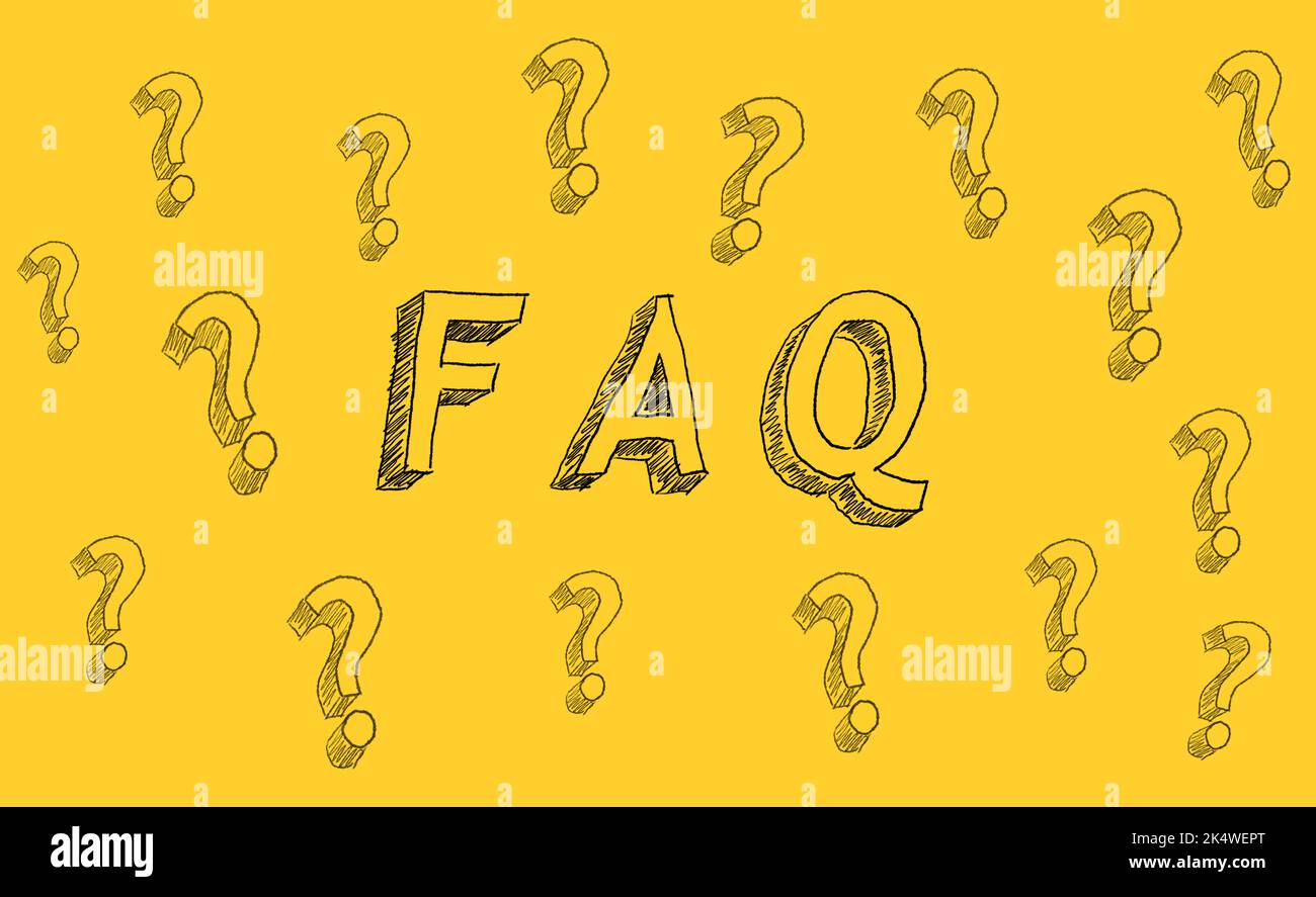 Frequently Asked Questions. Hand drawn question marks and text FAQ on ...