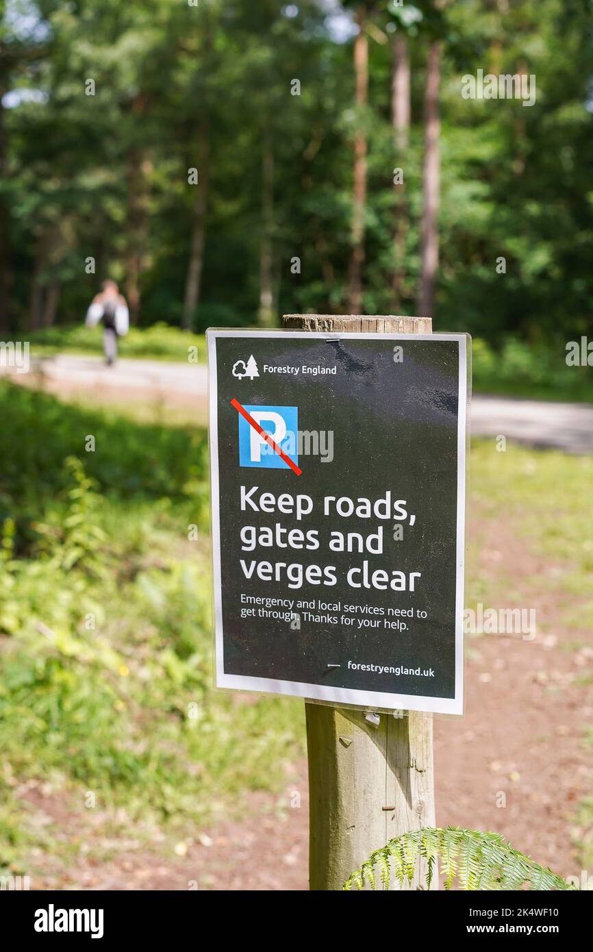 Forestry England sign for No Parking instructing public to keep roads ...