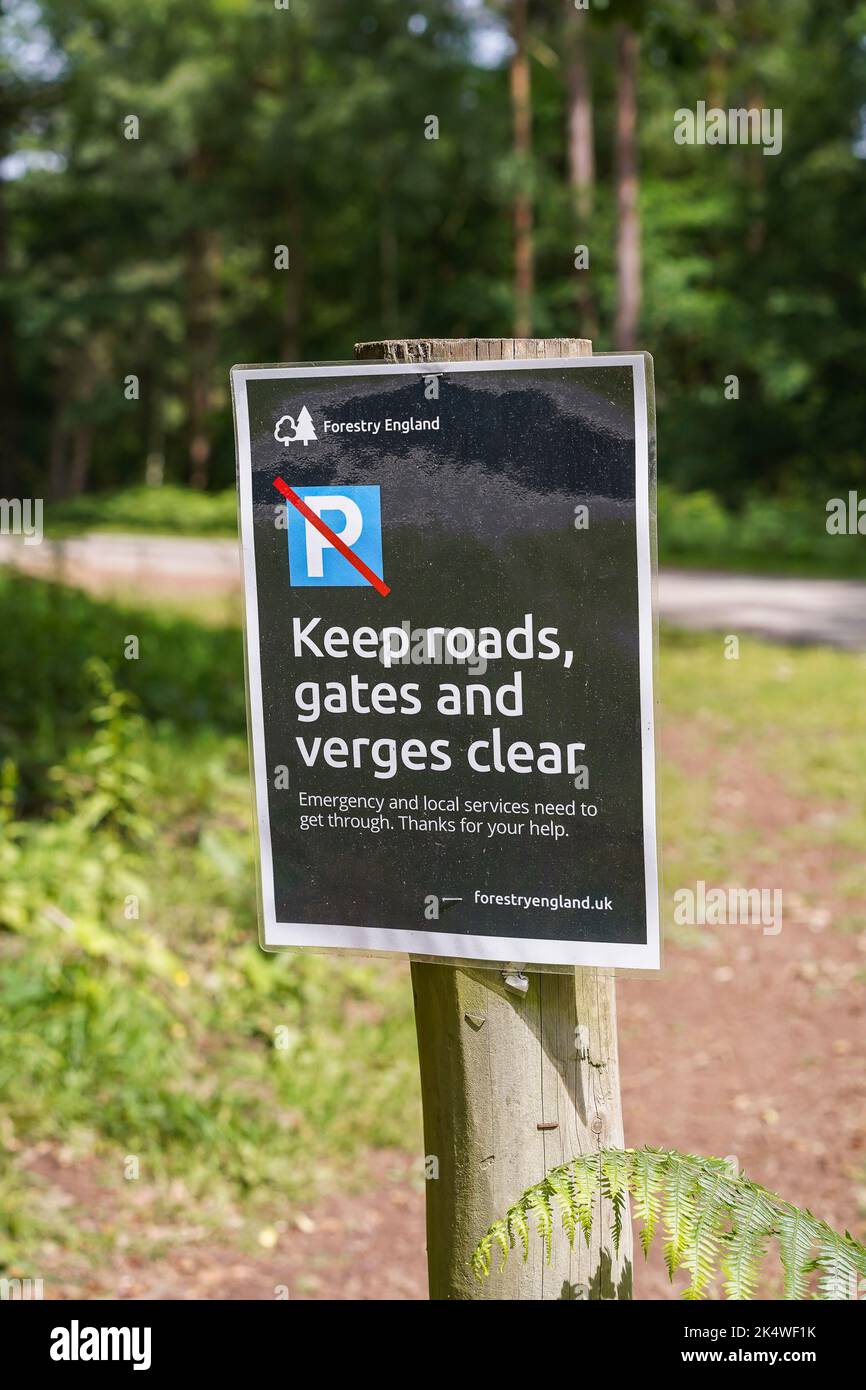 Forestry England sign for No Parking instructing public to keep roads ...