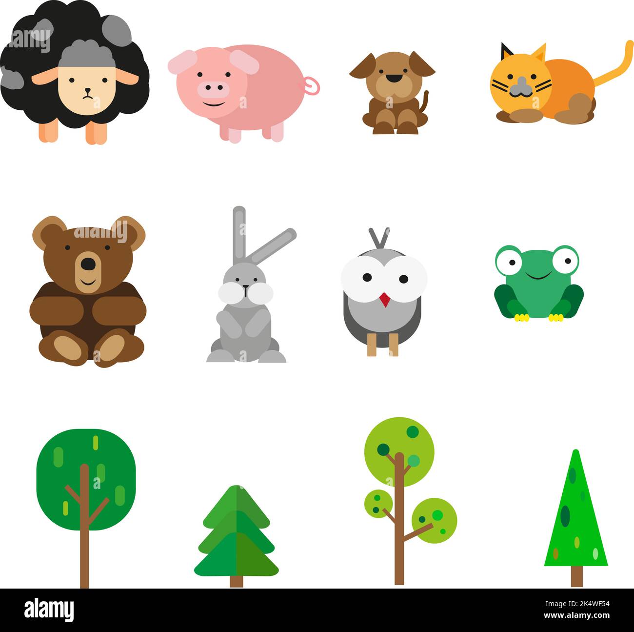 Animals and trees, illustration, vector on a white background Stock ...