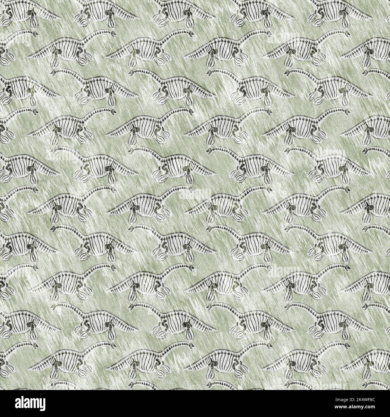 Green plesiosaur dinosaur fossil bones seamless pattern. Gender Neutral ...