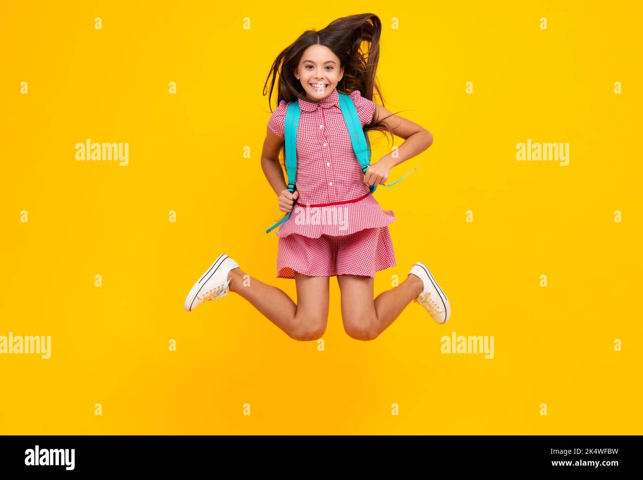School girl with backpack. Teenager student, isolated background ...