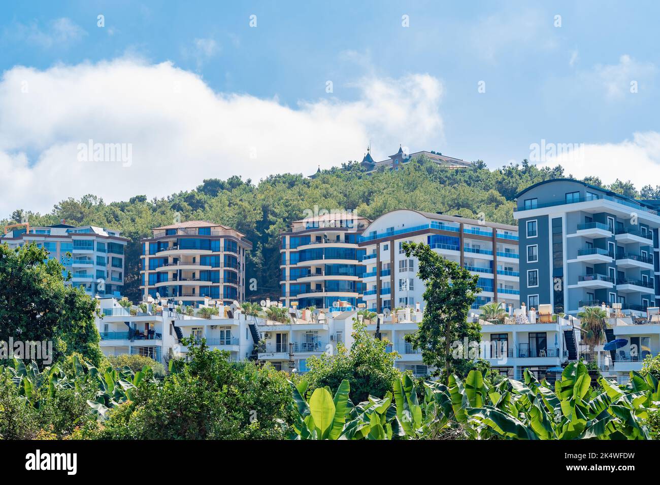 View of a complex of residential apartment buildings on a hill in ...
