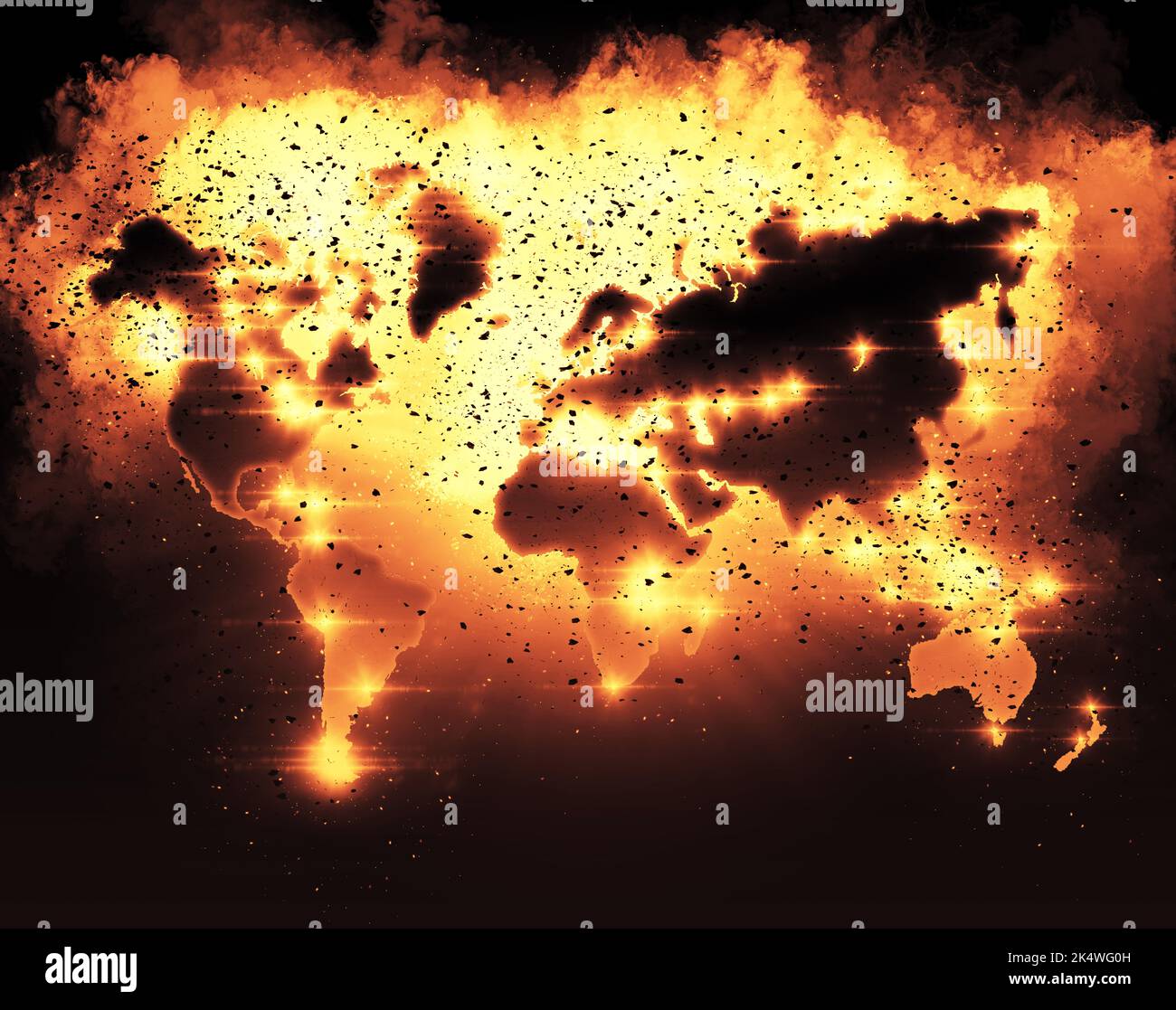 Exploding Fire World Map Continental Particles Background 3D ...