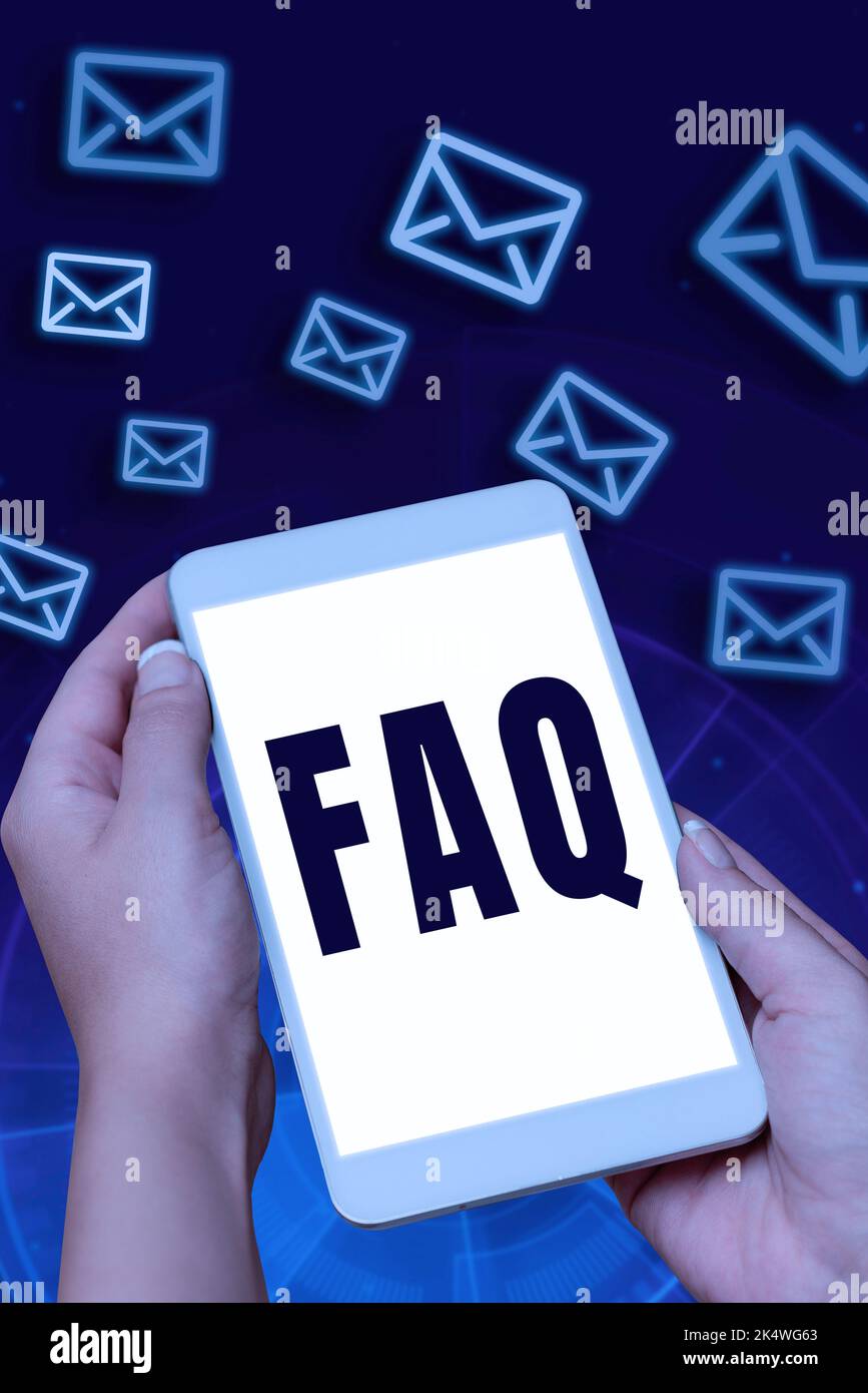 Hand writing sign Faq. Business approach list of frequently asked ...