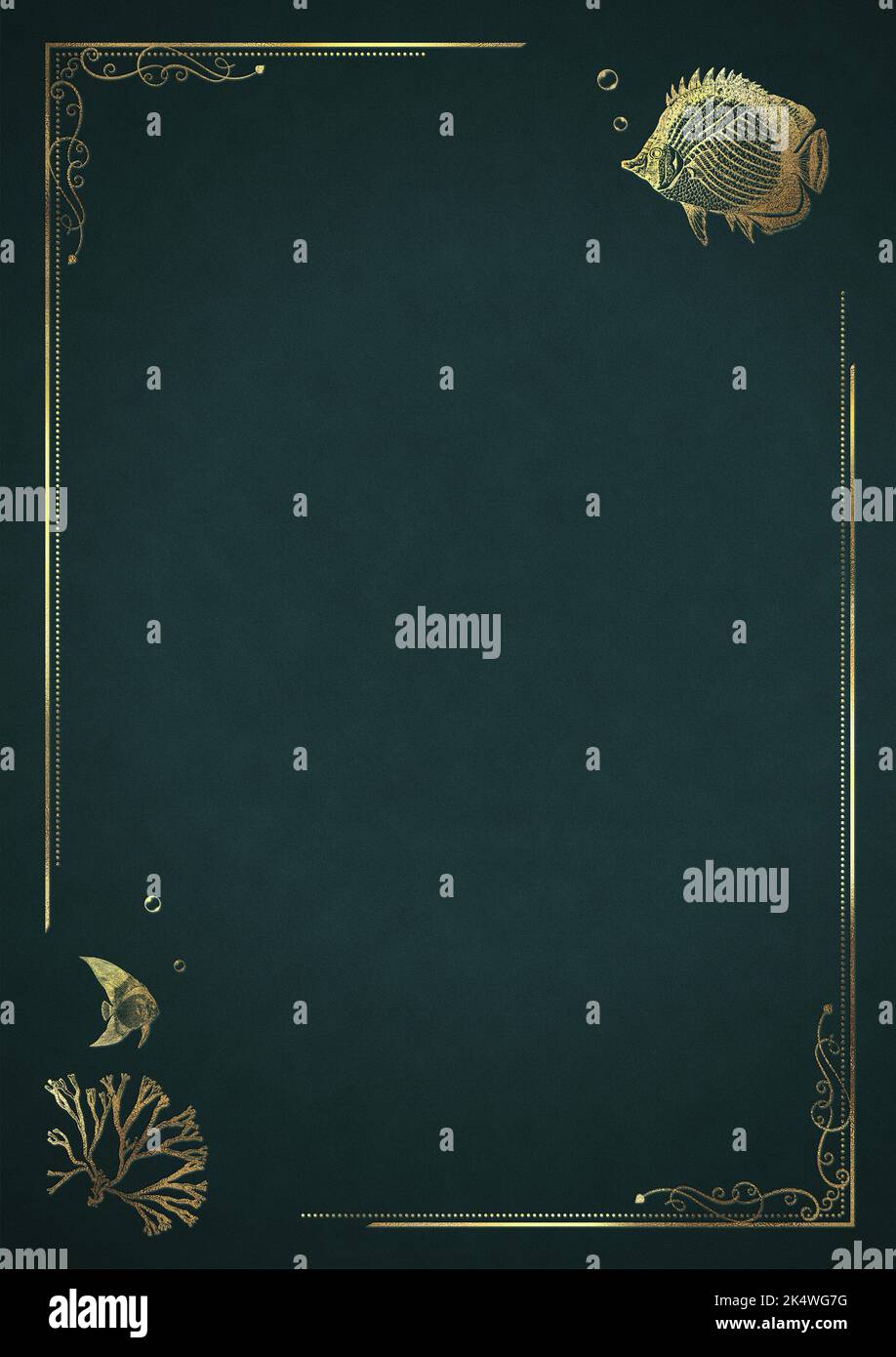 Sea Fish Habitat Ambient Letterhead Background Vintage with Golden ...