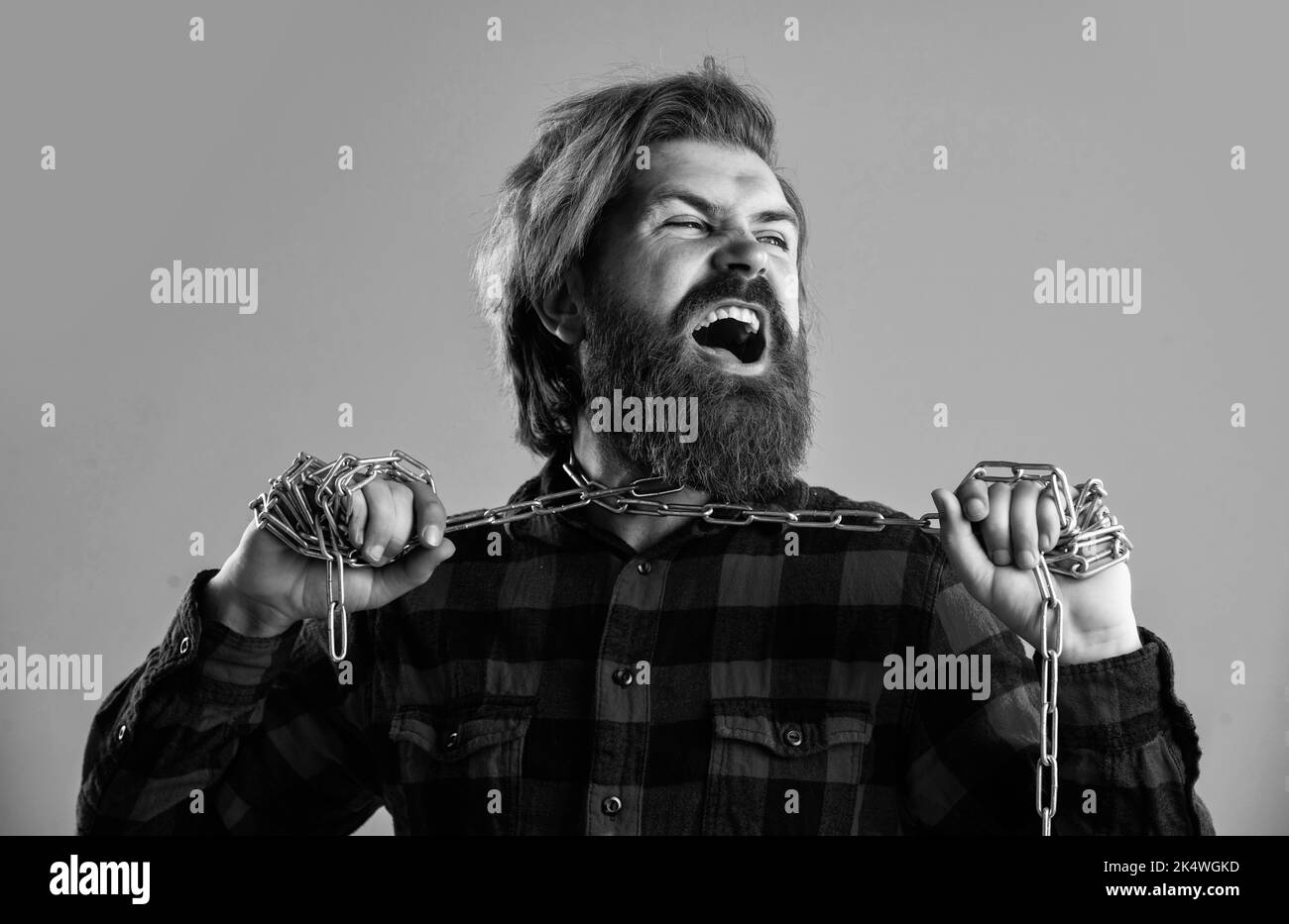 man labored breathing with chain around neck, Asthma and cough Stock ...