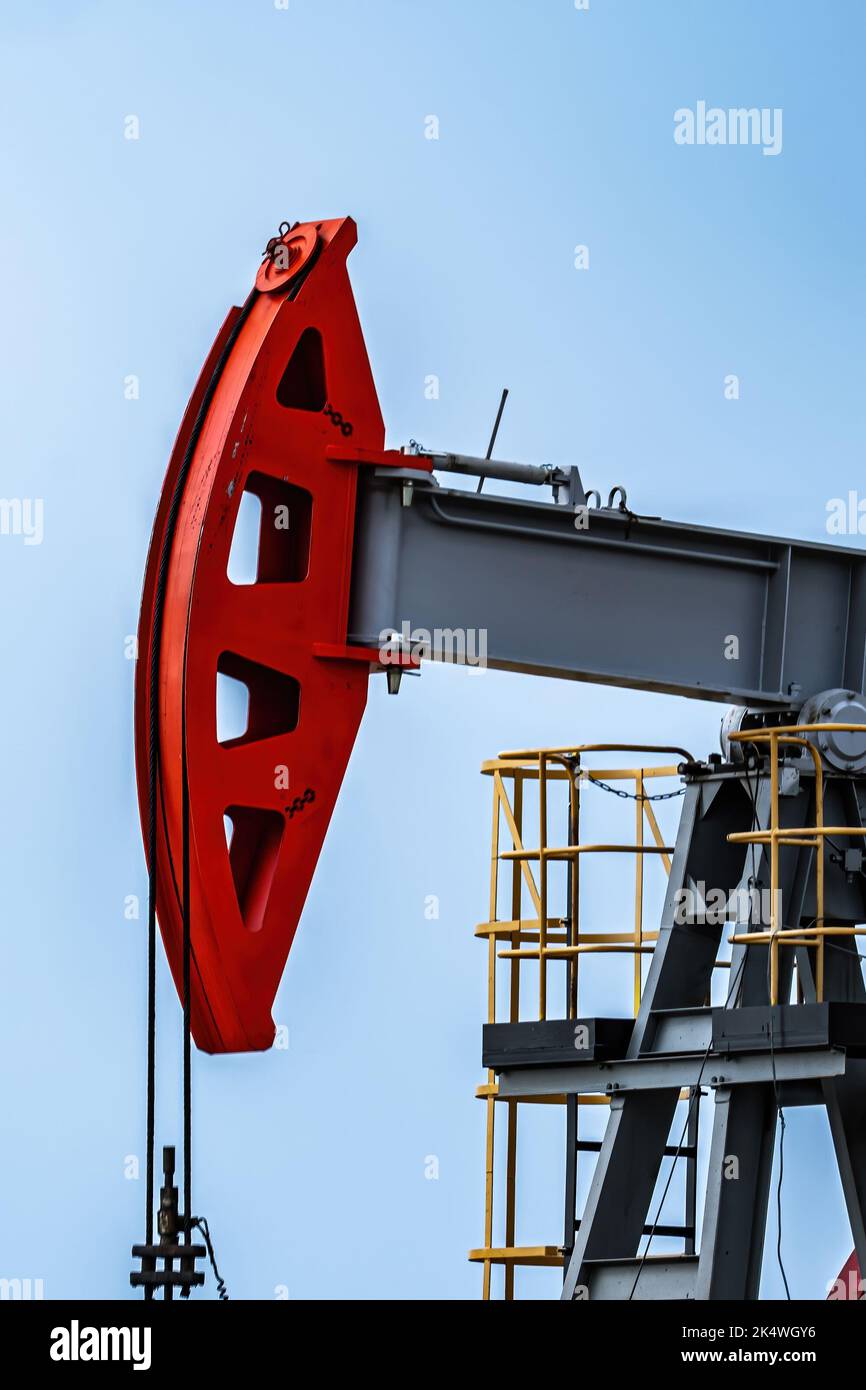 Crude oil extraction. Close-up detail of oil rig. Pipeline, pumping oil ...