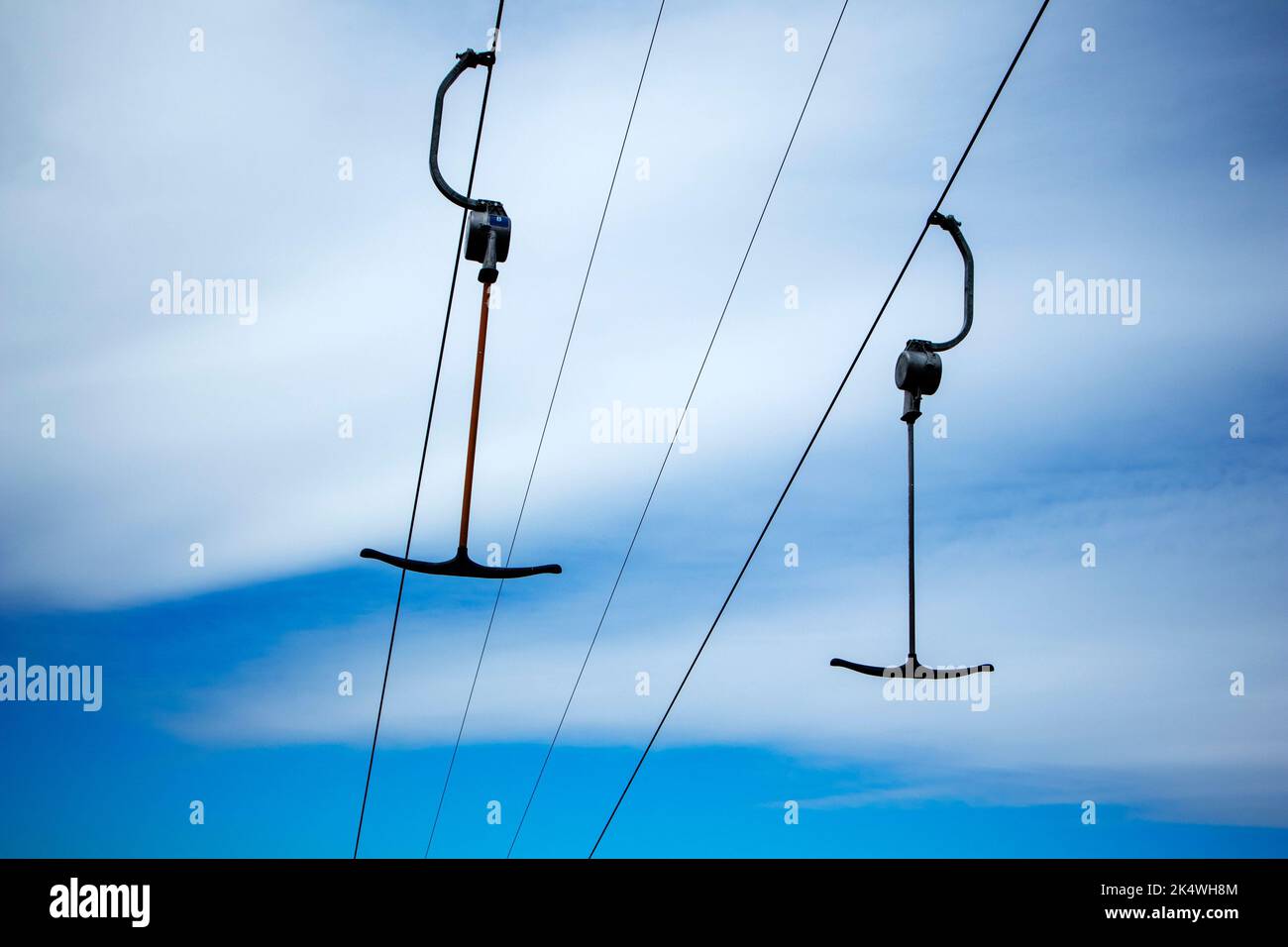 an empty ski lift at a ski resort. elevator on the mountain Stock Photo ...