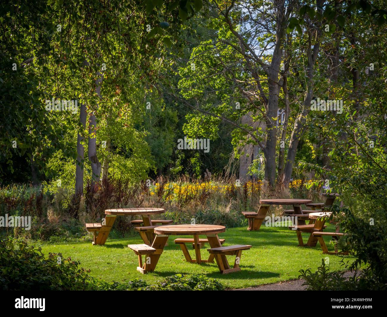 Picnic tables hi-res stock photography and images - Alamy