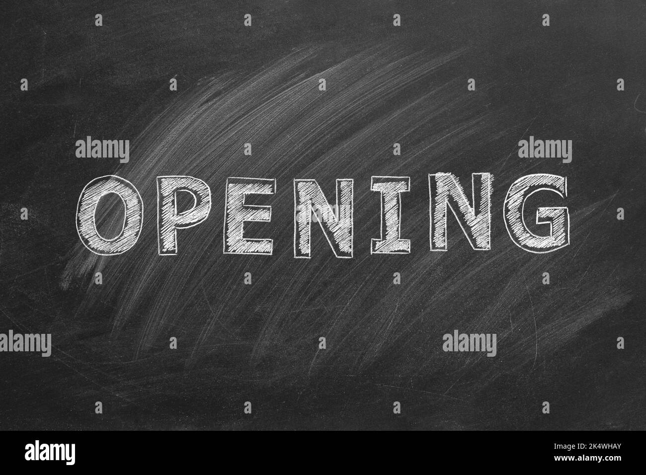 Hand drawn text OPENING on blackboard. Chalkboard shop sign Stock Photo ...