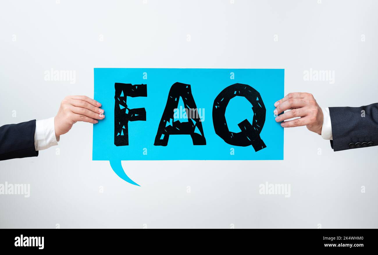 Hand writing sign Faq. Business showcase list of frequently asked ...