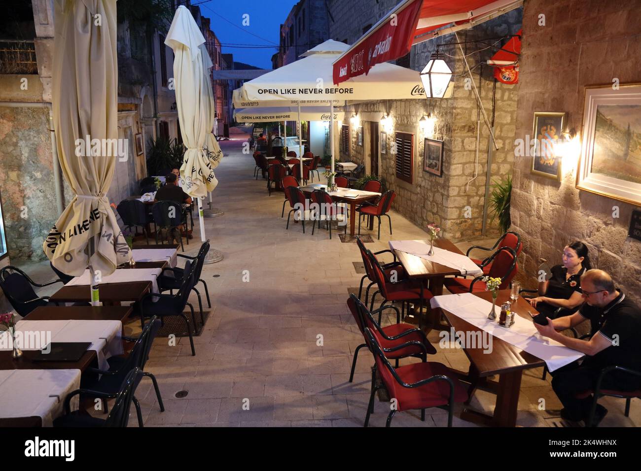 STON, CROATIA - JUNE 19, 2021: Tourists visit old town of Ston in ...