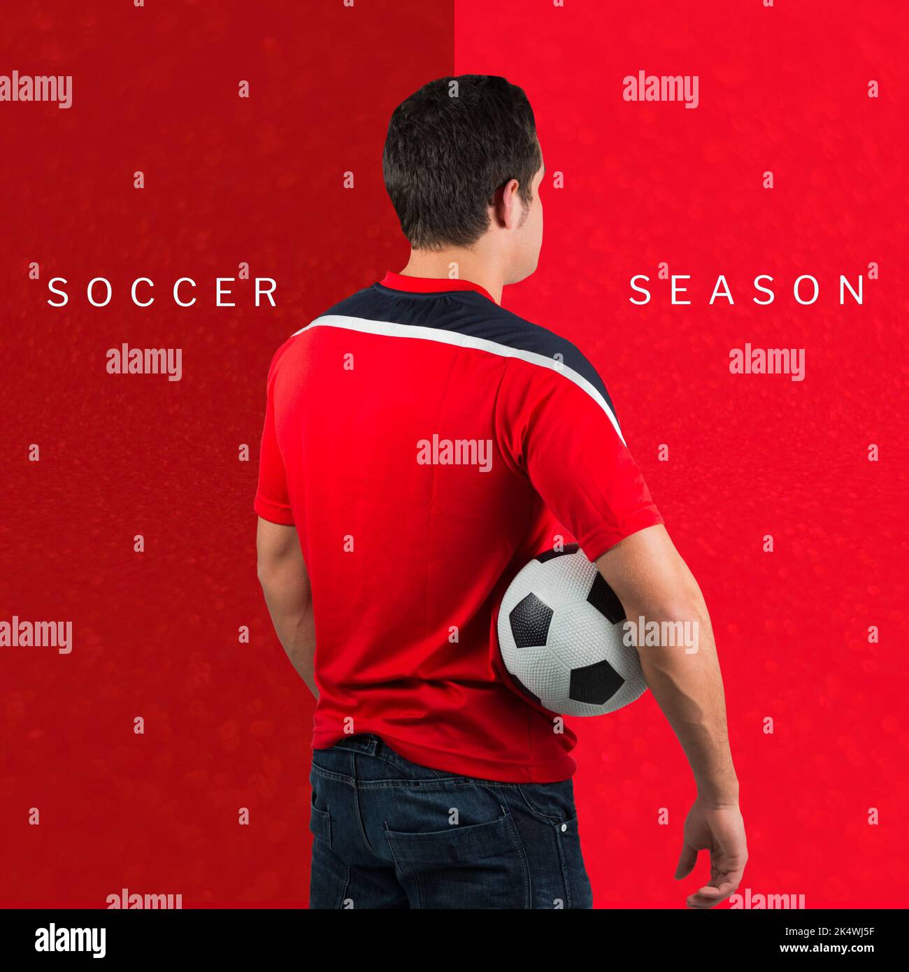 Composition of soccer searon text over caucasian male football player ...