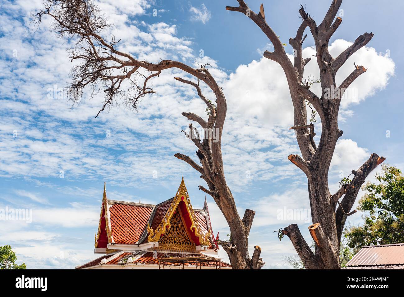 Roof of the red temple Wat Ratchathammaram on Koh Samui, Thailand Stock ...