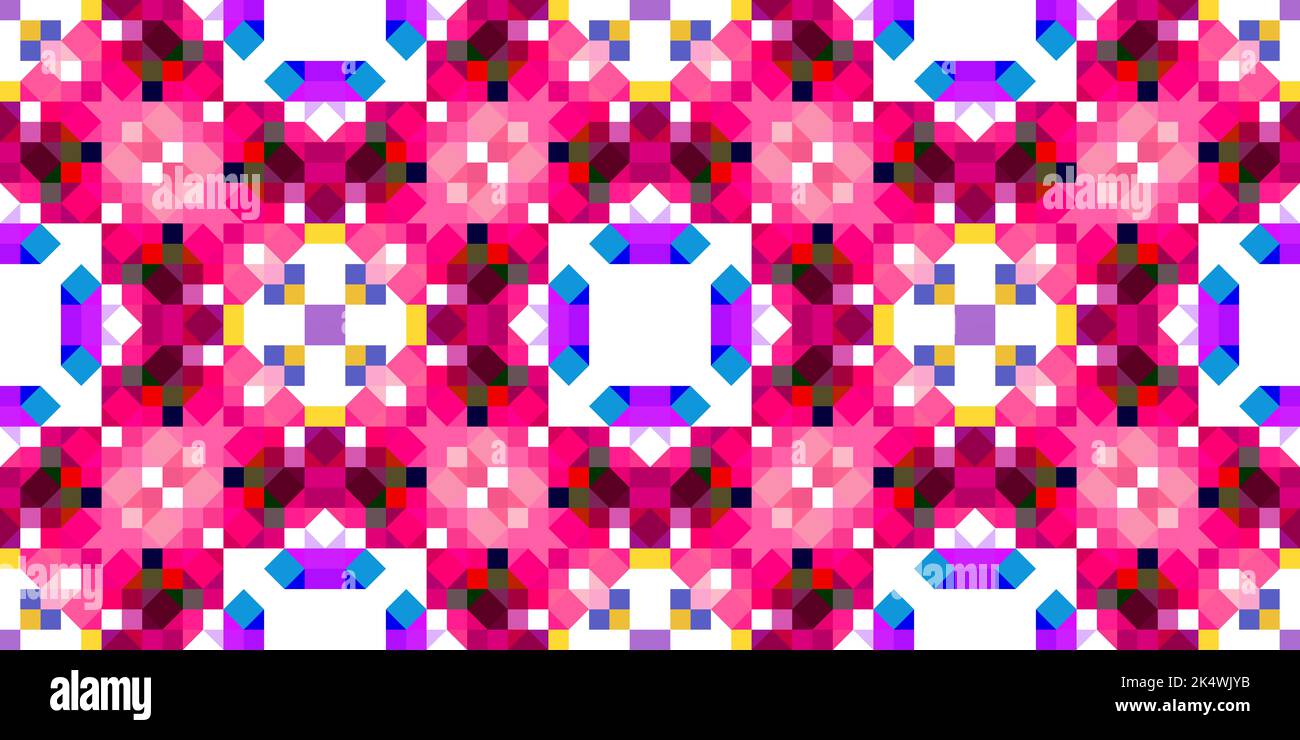 Retro geometric pixel pattern. Playful fun kaleidoscopic pink wallpaper ...