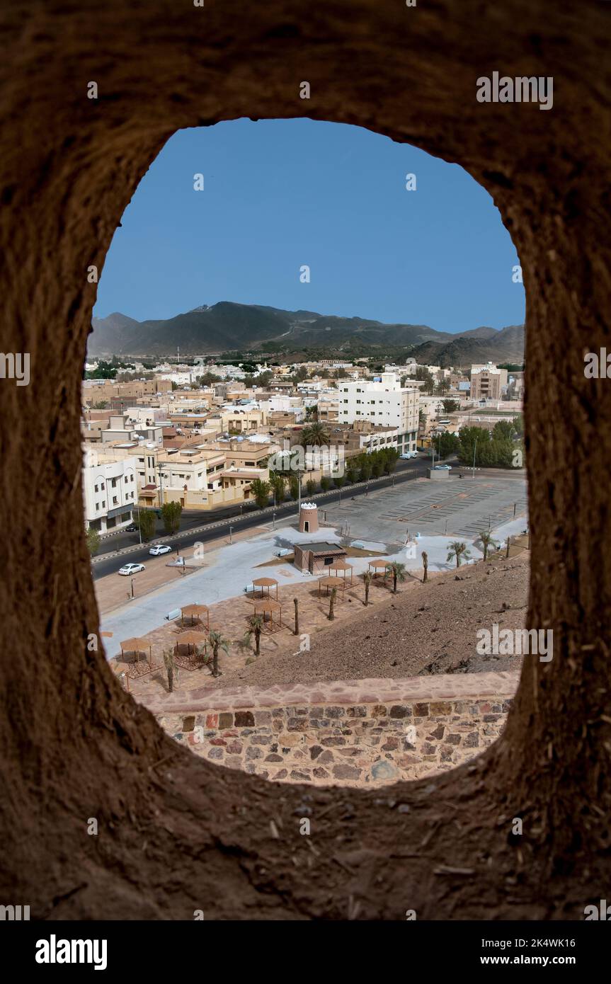 View of Hail town through wall of A'Arif Fort Saudia Arabia Stock Photo ...